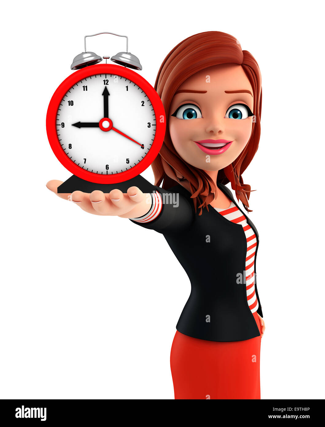 Illustration of corporate lady with table clock Stock Photo - Alamy