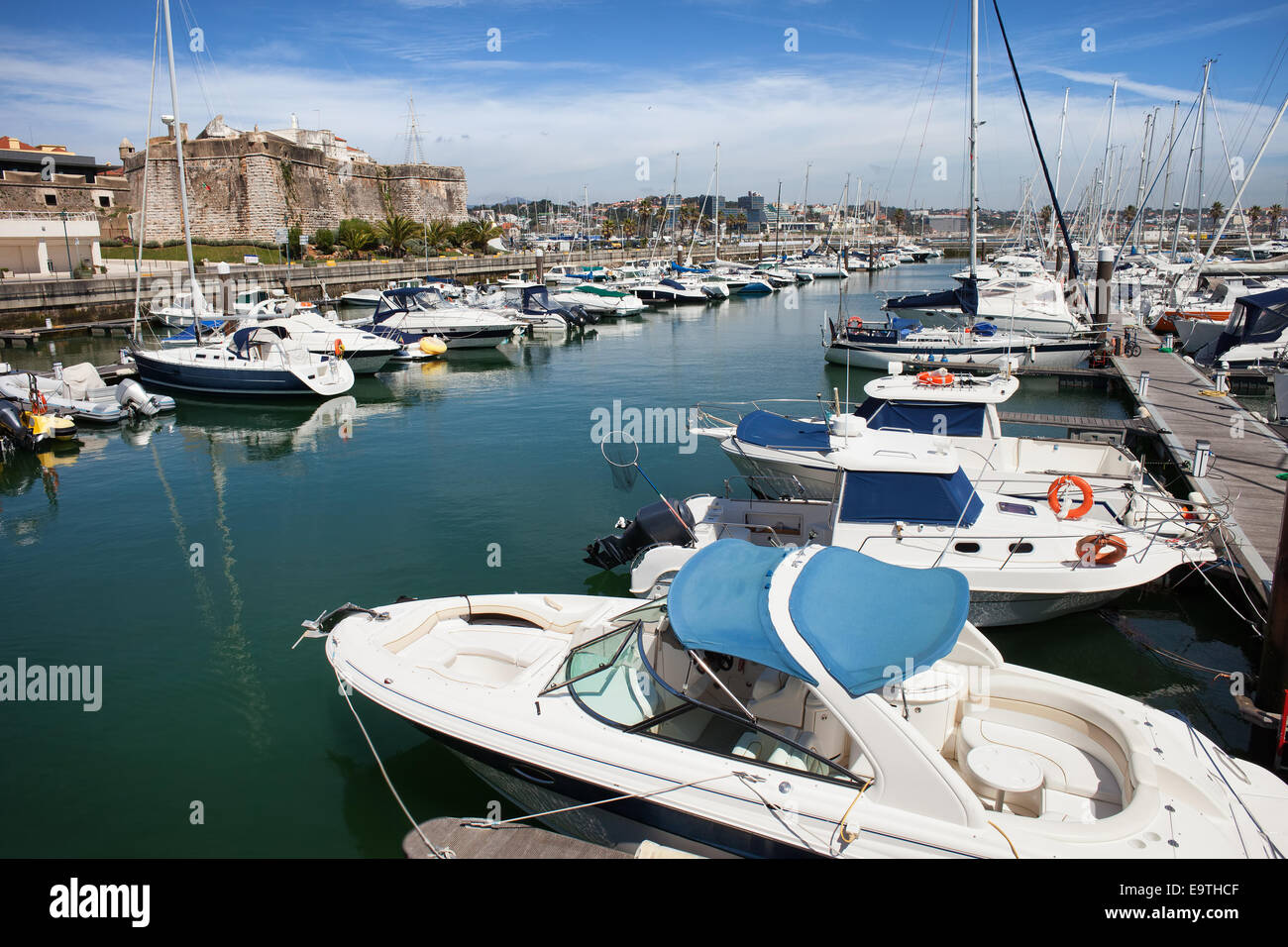 Yachts, sail boats and motorboats in marina of Cascais, resort town in ...