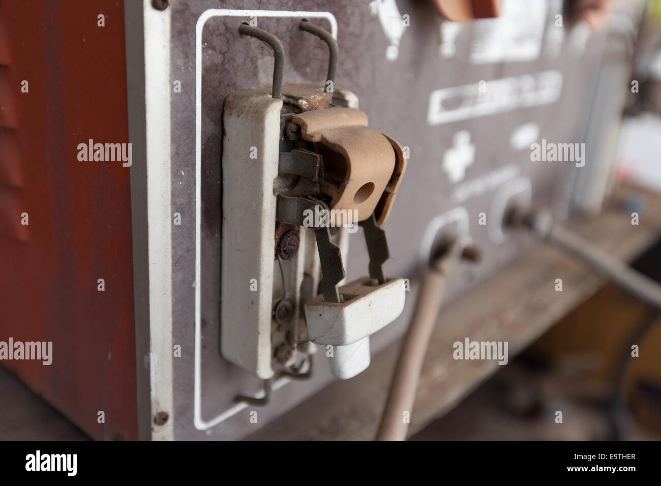 Broken vintage retro large electric circuit breaker with protection ...