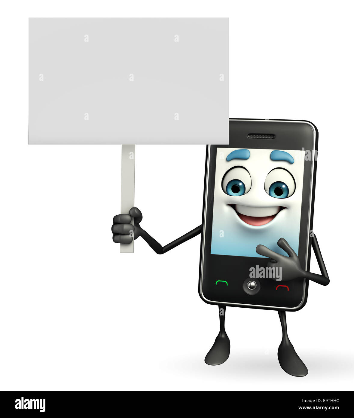 Cartoon Character of Mobile with sign Stock Photo - Alamy