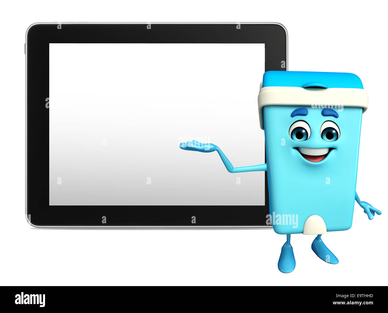 Cartoon Character of Dustbin with tab Stock Photo - Alamy