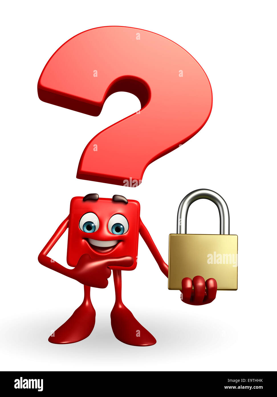 Cartoon Character of Question Mark with lock Stock Photo - Alamy