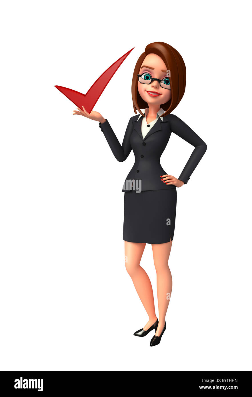 Illustration of Young Business Woman with right sign Stock Photo - Alamy