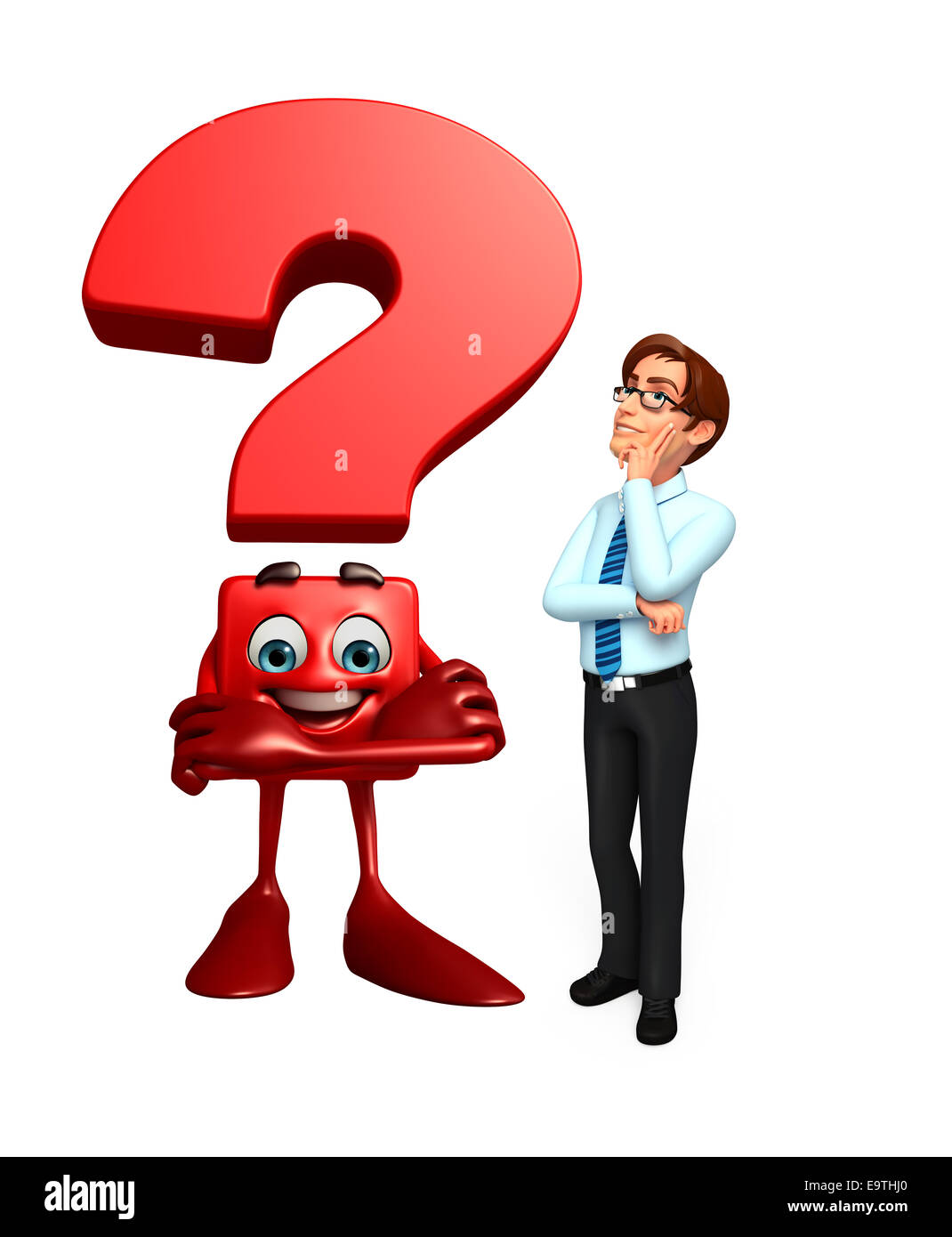 Illustration of service man with question mark Stock Photo - Alamy