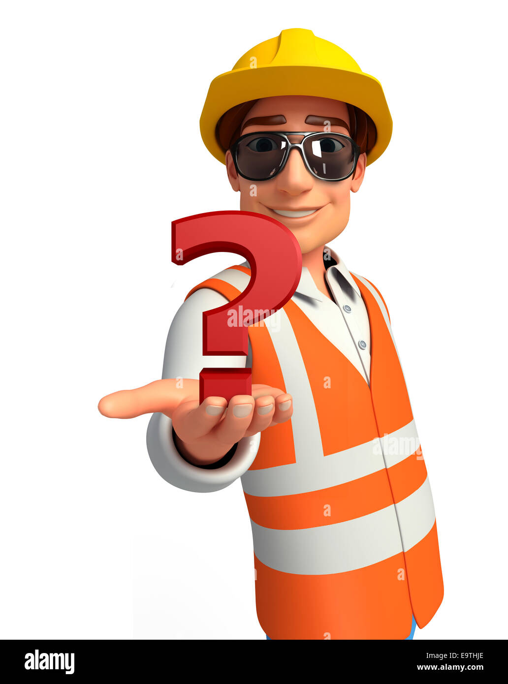 Illustration of young worker with question mark Stock Photo - Alamy