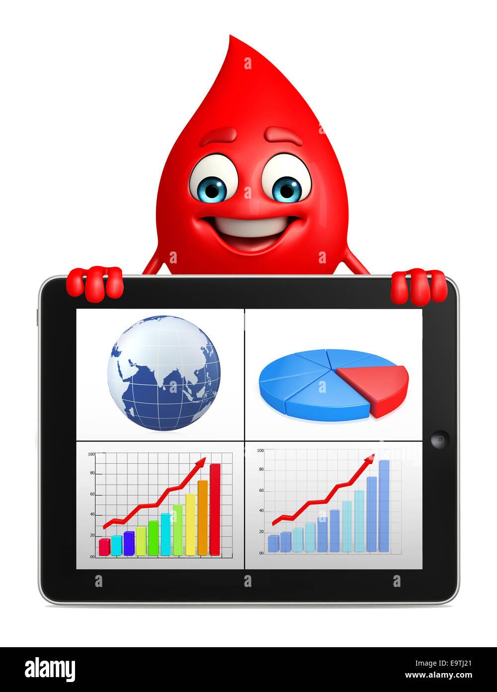 Cartoon Character of Blood Drop with business graph Stock Photo - Alamy