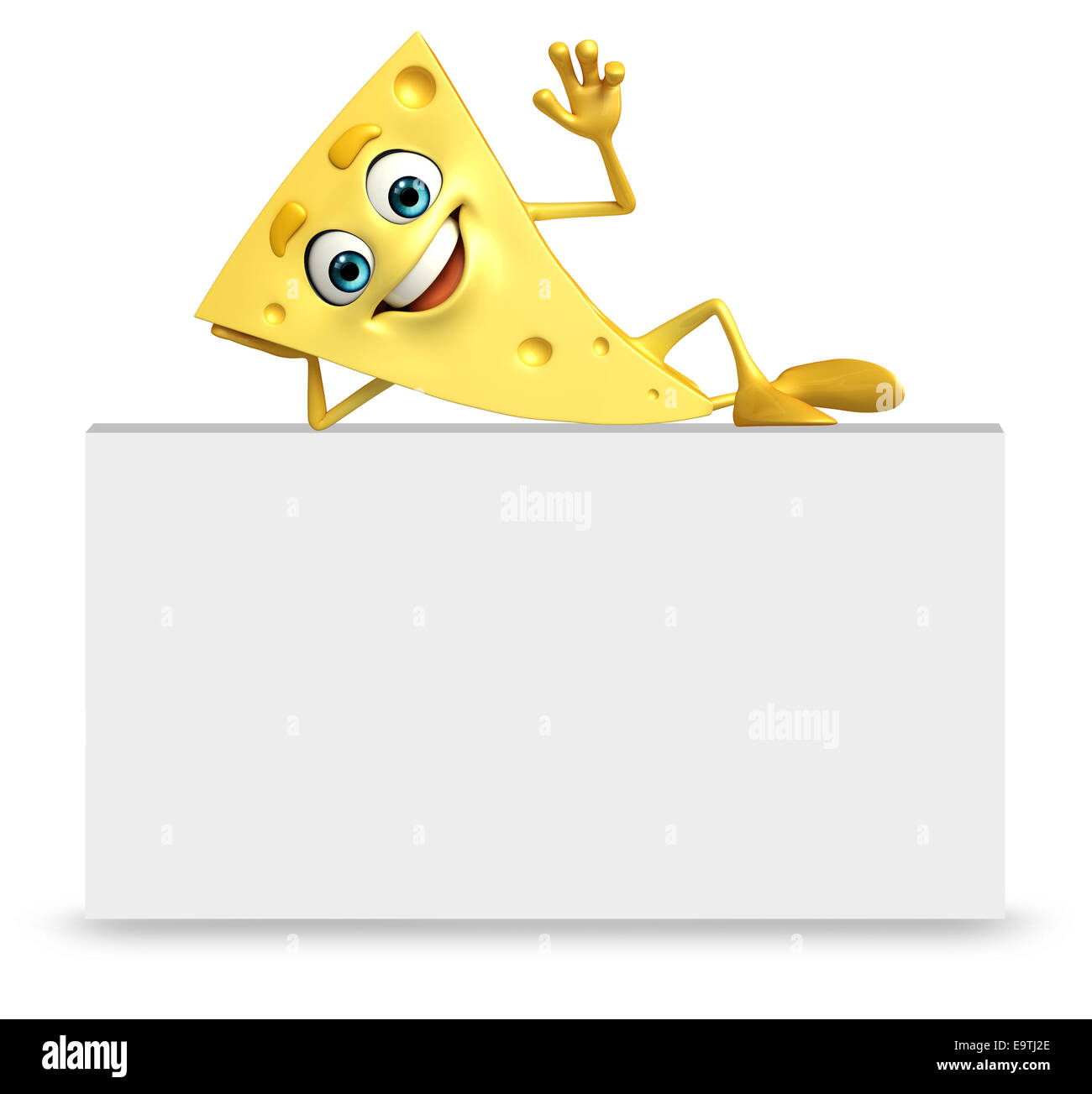 Cartoon Character of Cheese with sign Stock Photo - Alamy