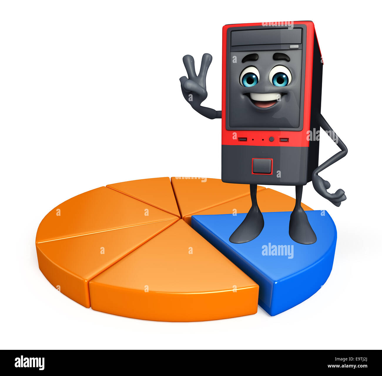 Cartoon Character of Computer Cabinet with business graph Stock Photo ...