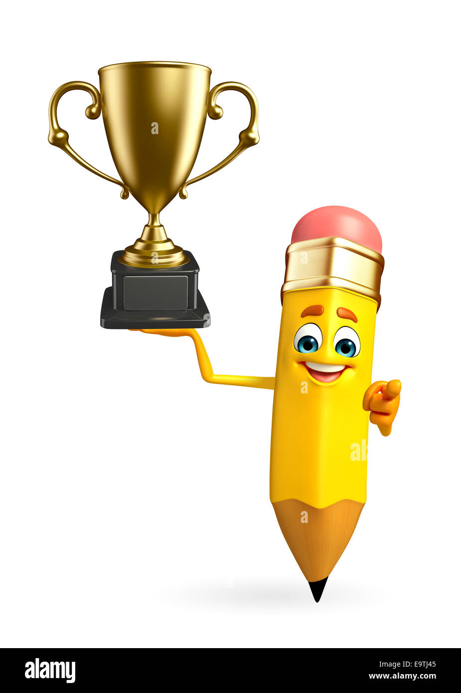 Cartoon Character of pencil with trophy Stock Photo - Alamy