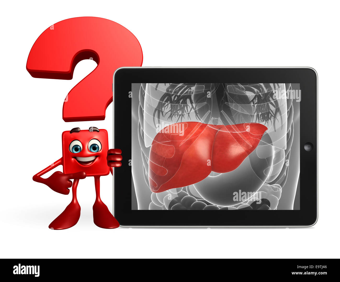 Cartoon Character of Question Mark with liver anatomy Stock Photo - Alamy