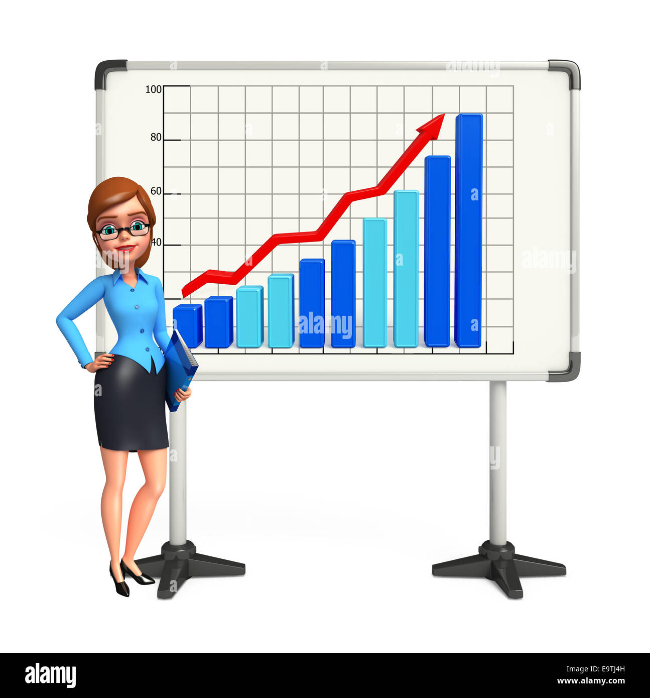Illustration of young office girl with business graph Stock Photo - Alamy