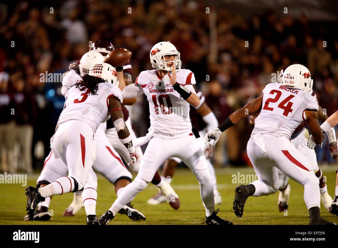 Starkville, Mississippi, USA. 1st Nov, 2014. Razorback QB Brandon Allen ...