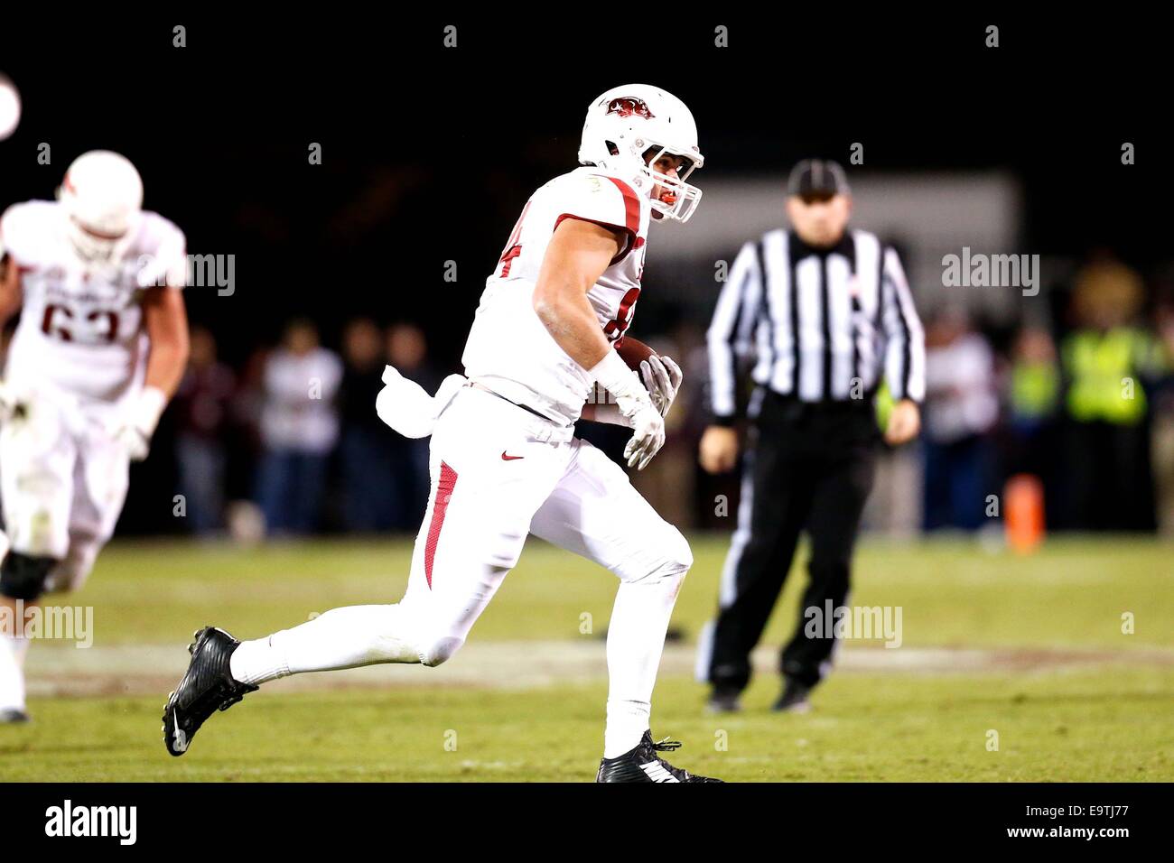 Starkville, Mississippi, USA. 1st Nov, 2014. Arkansas tight end Hunter ...