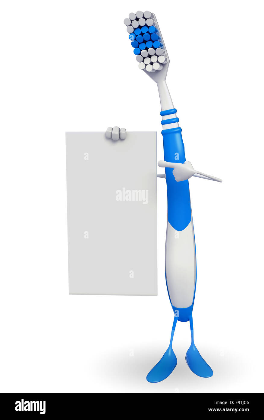 Cartoon Character of toothbrush with sign Stock Photo - Alamy