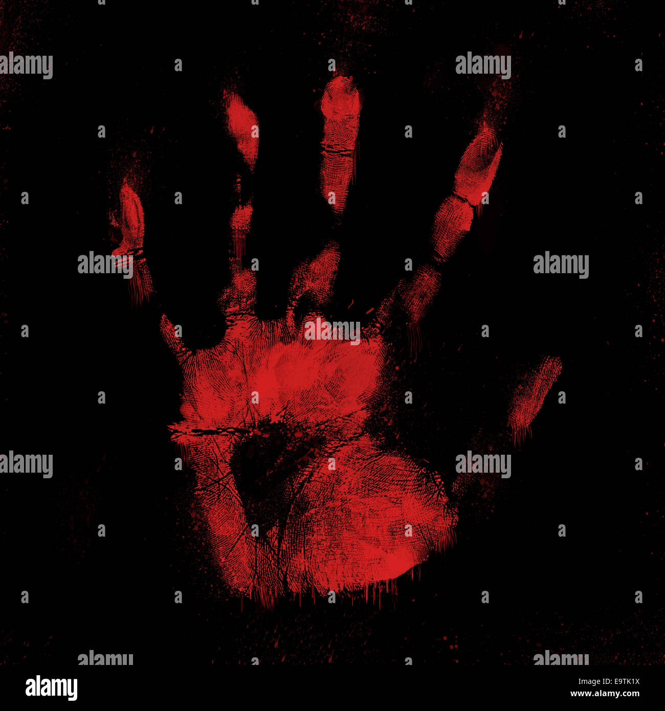Scary bloody hand print on a black background Stock Photo - Alamy