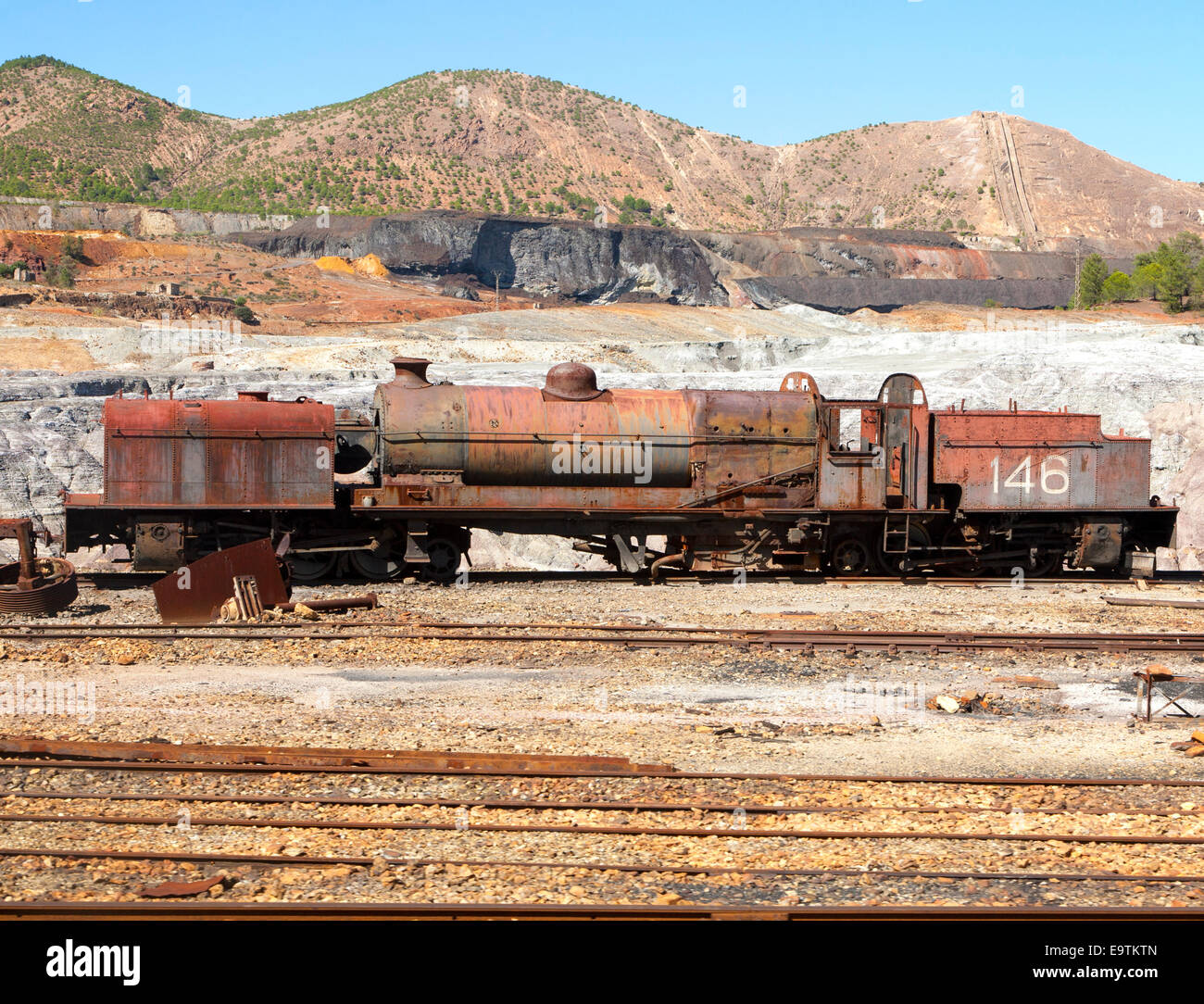 Old rusty abandoned steam train in the Rio Tinto mining area, Minas de ...