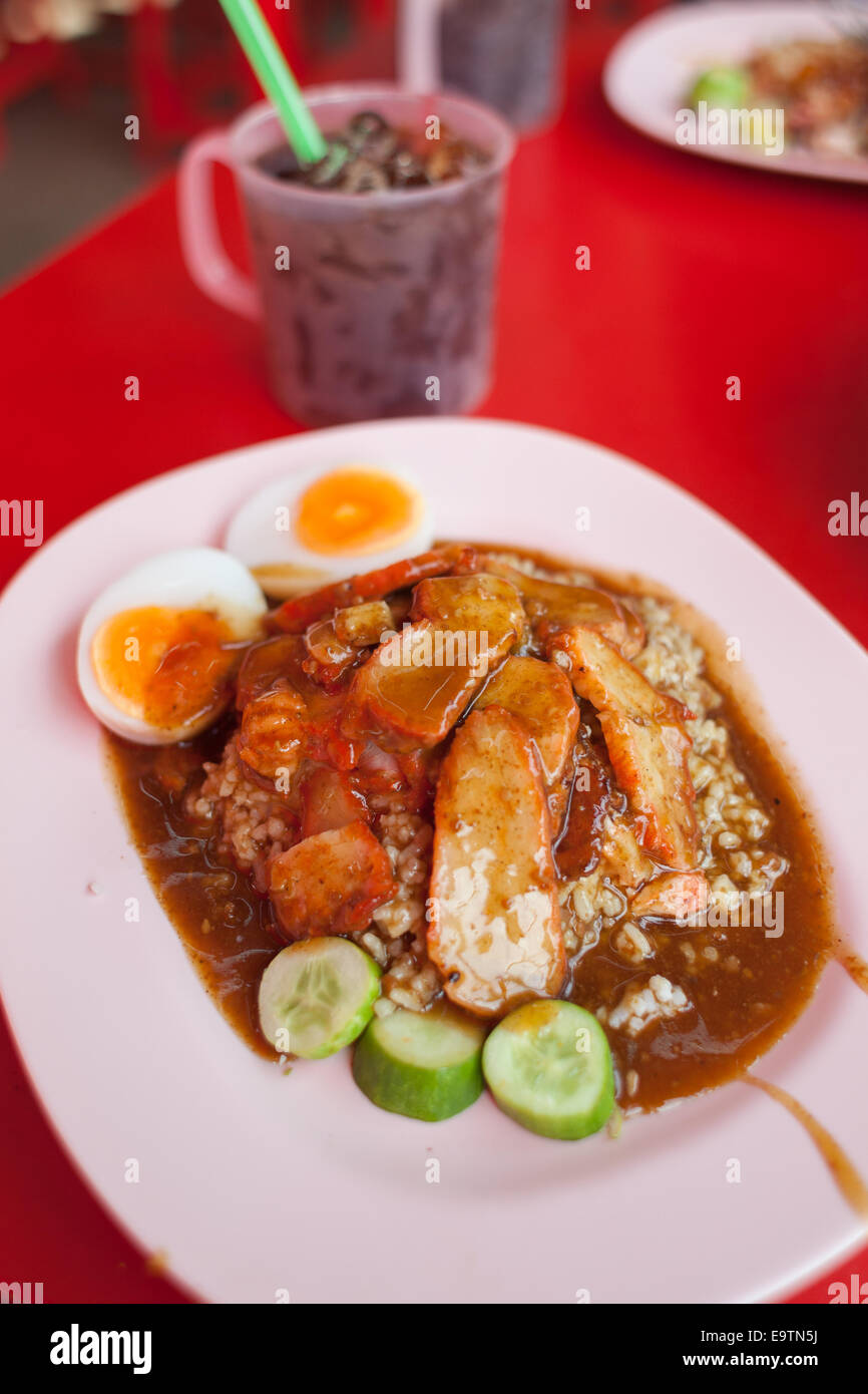 Red pork with rice. Street food in thailand Stock Photo - Alamy