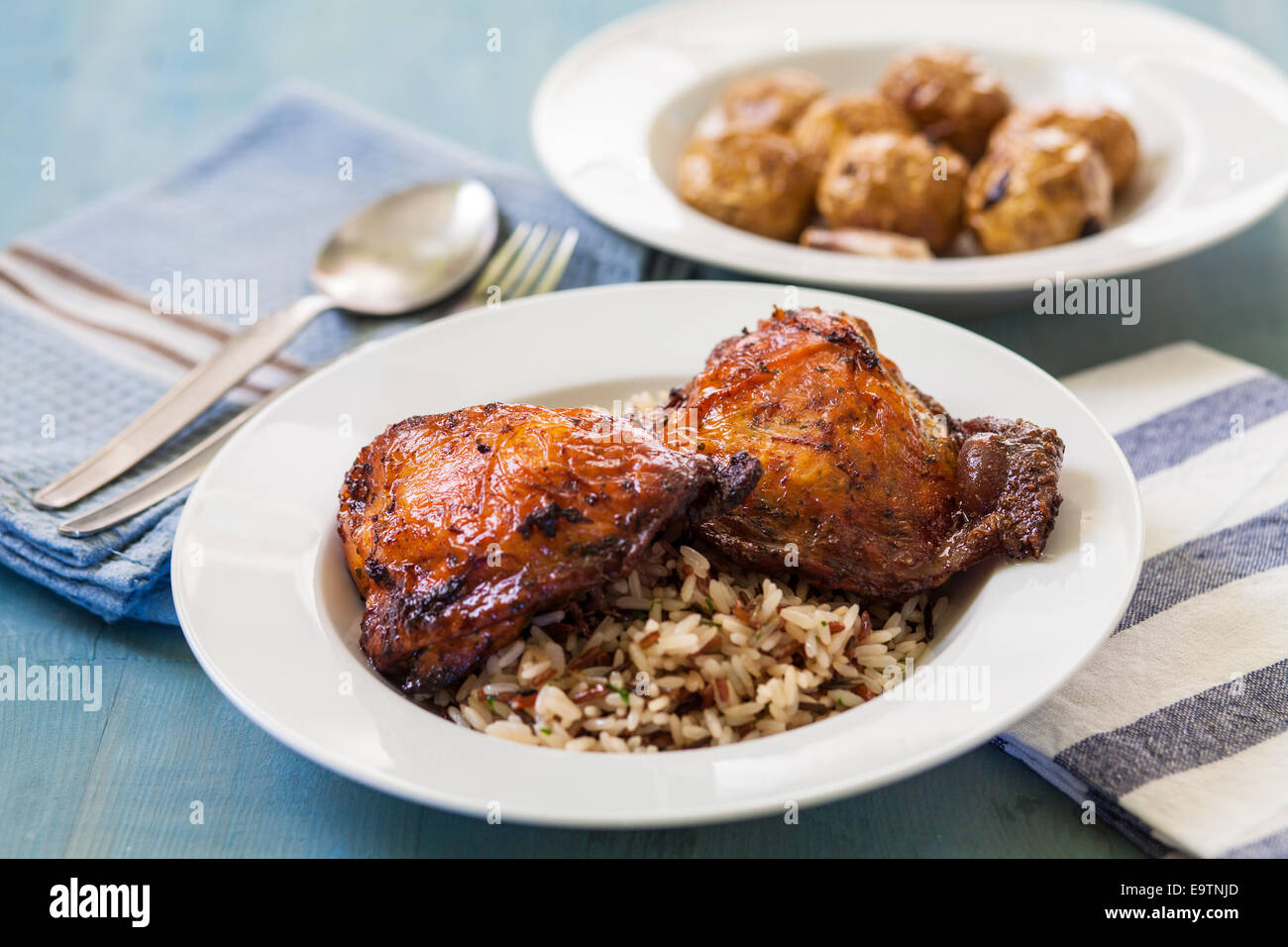 Chicken grilled serving on white dish hi-res stock photography and ...