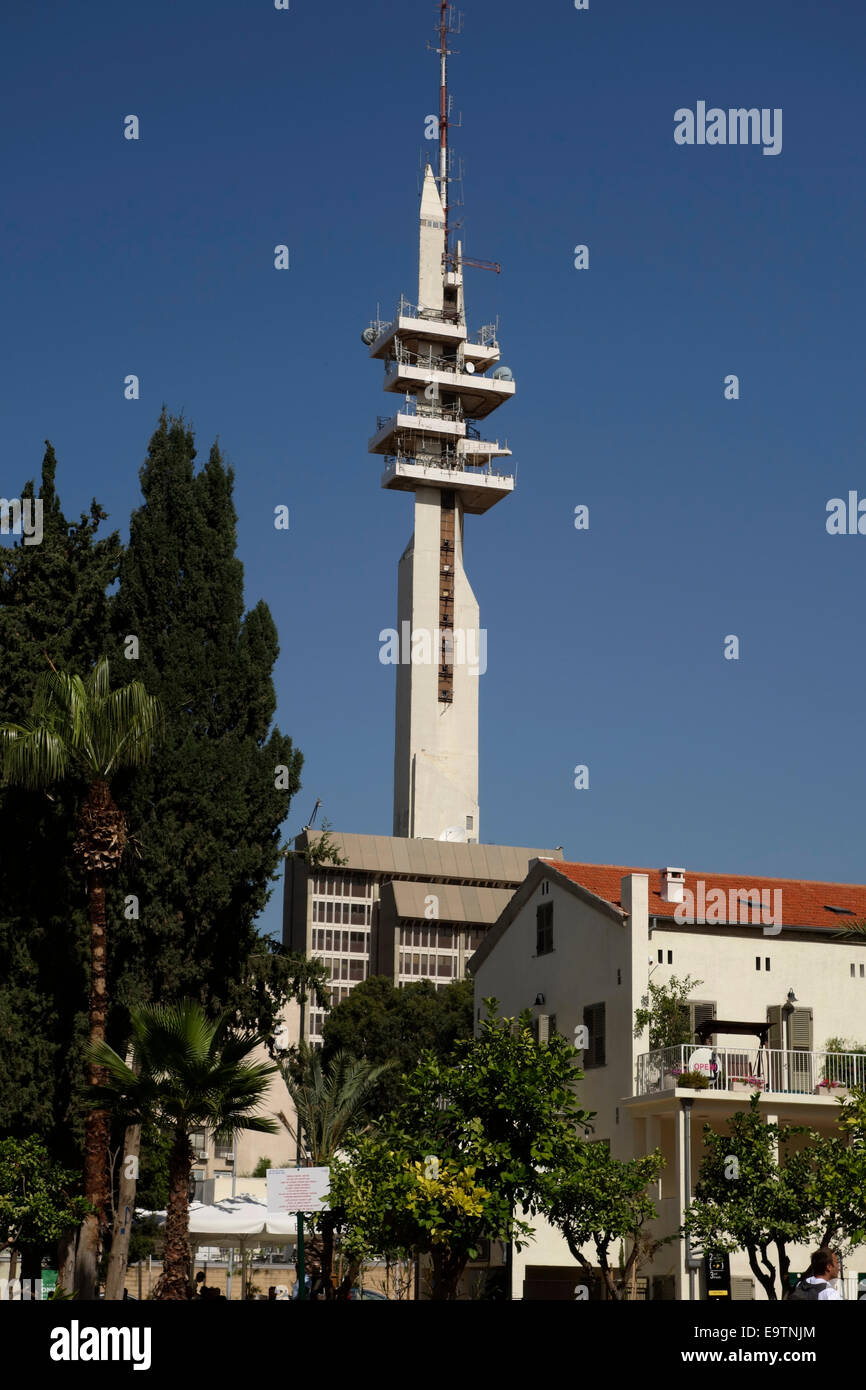 The tower of Israeli Defense Ministry headquarter is seen from Sarona a ...