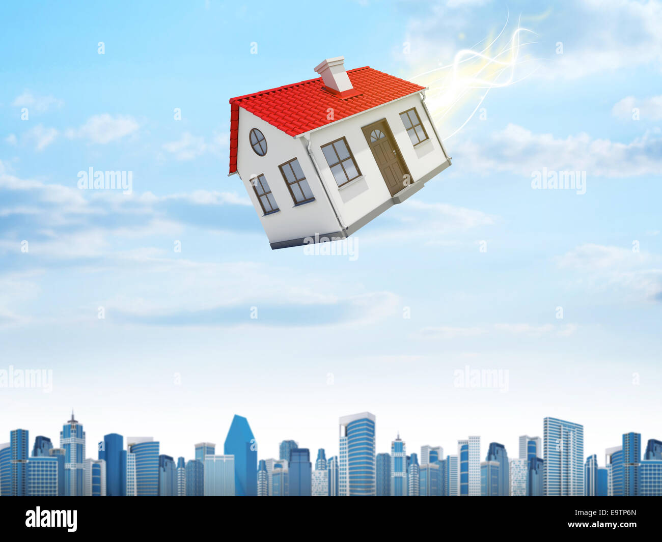 House is falling from the sky. City on background Stock Photo - Alamy