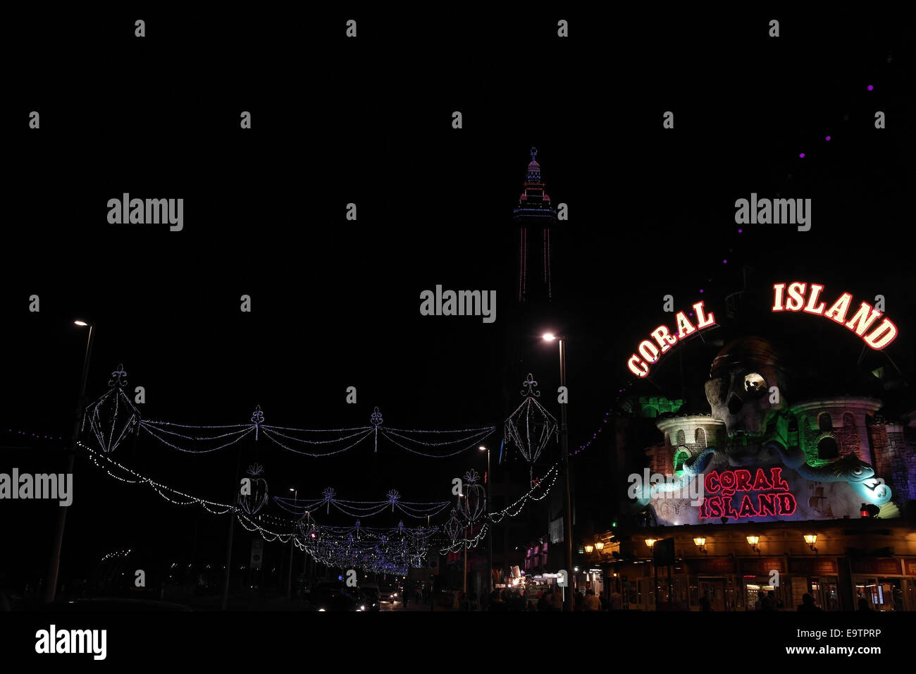 Night view, to red blue lights Blackpool Tower, Bling Illuminations to ...