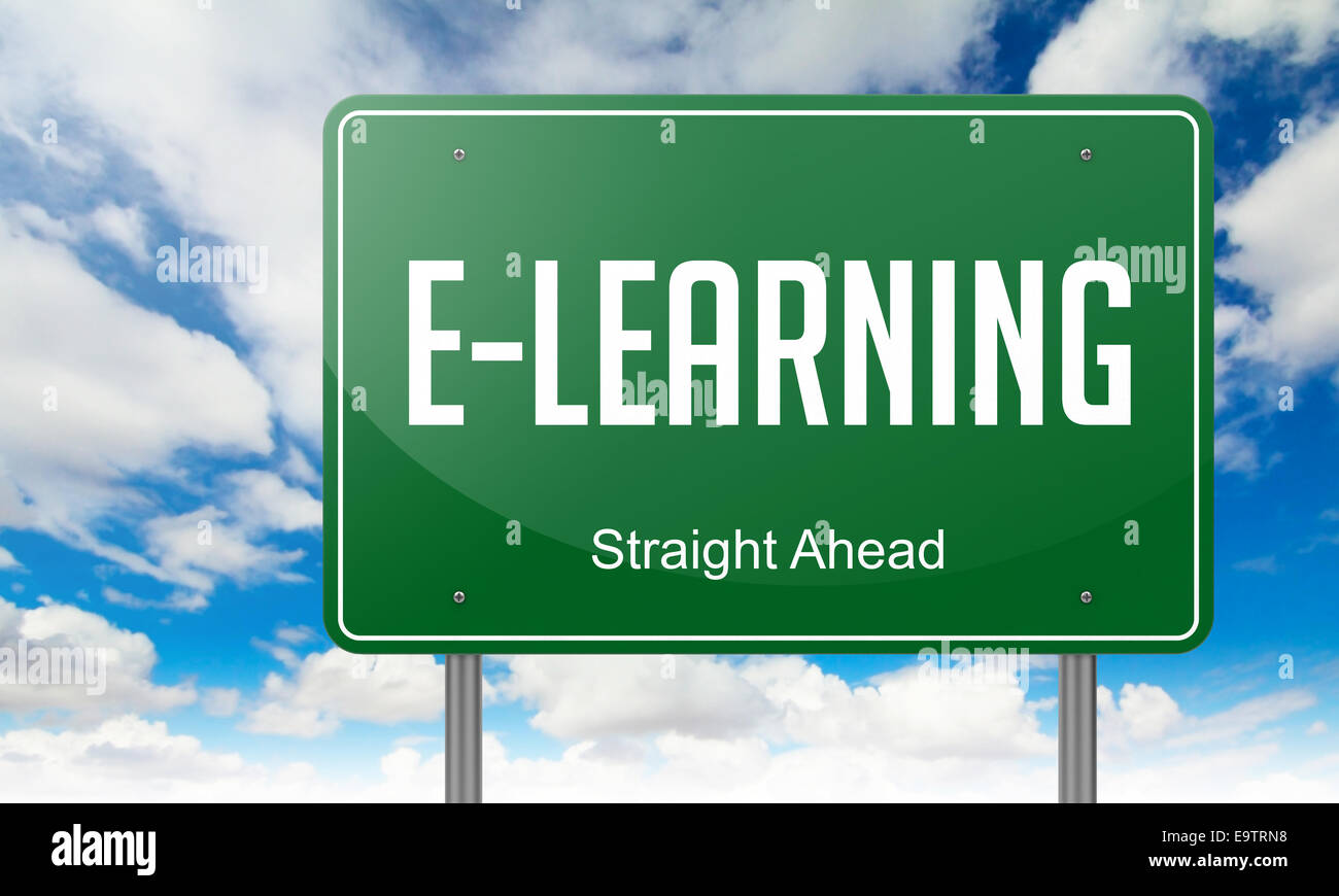 Highway Signpost with E-Learning wording on Sky Background Stock Photo ...