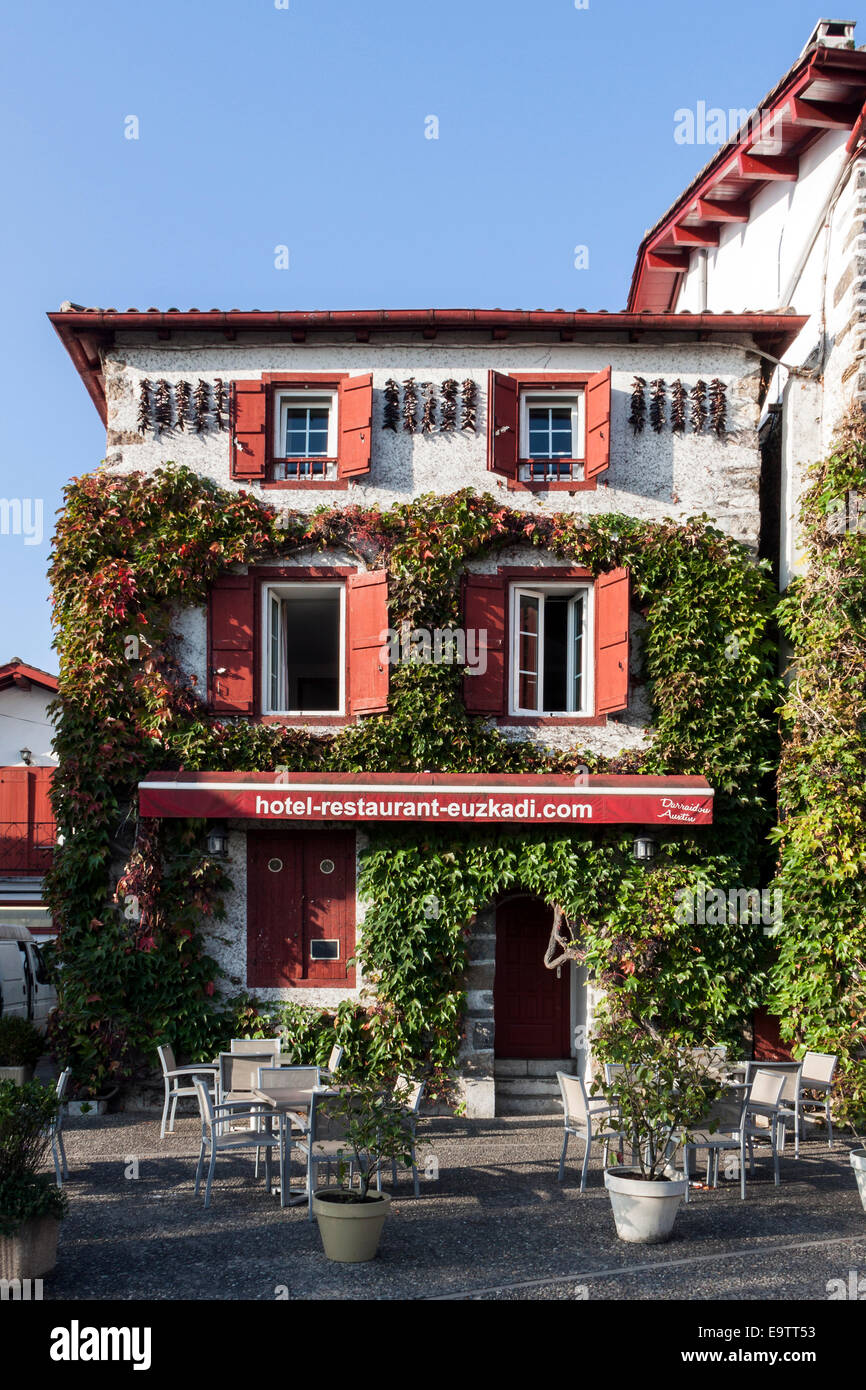 Basque Hotel/Restaurant in Espelette, France Stock Photo - Alamy