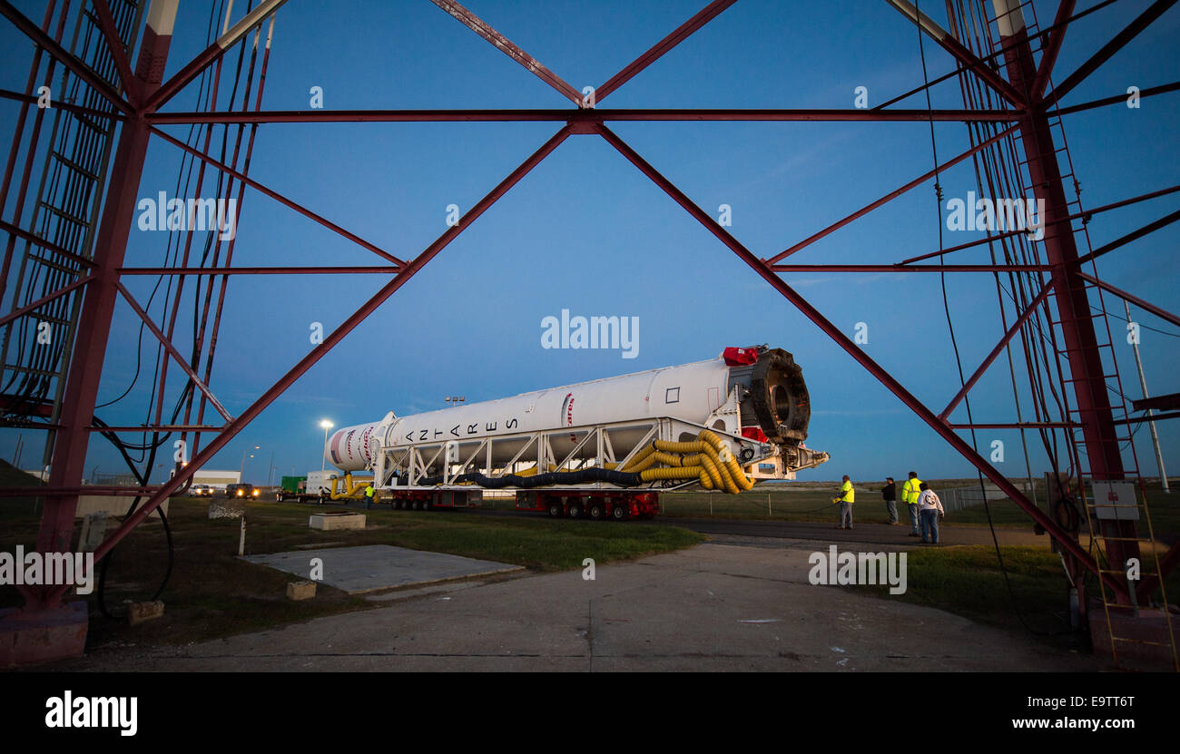 The Antares rocket carrying the Cygnus spacecraft was moved from the ...