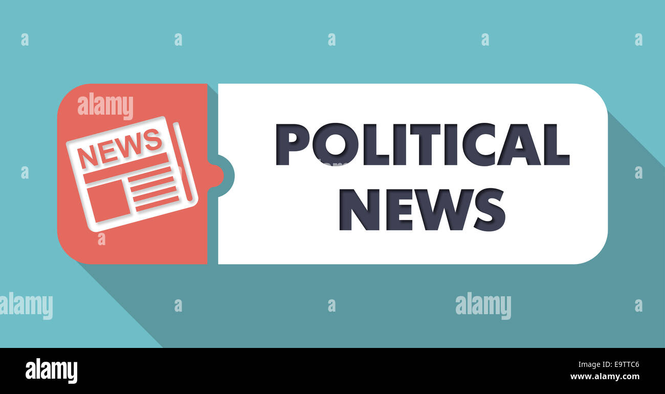Political News Button in Flat Design with Long Shadows on Orange ...