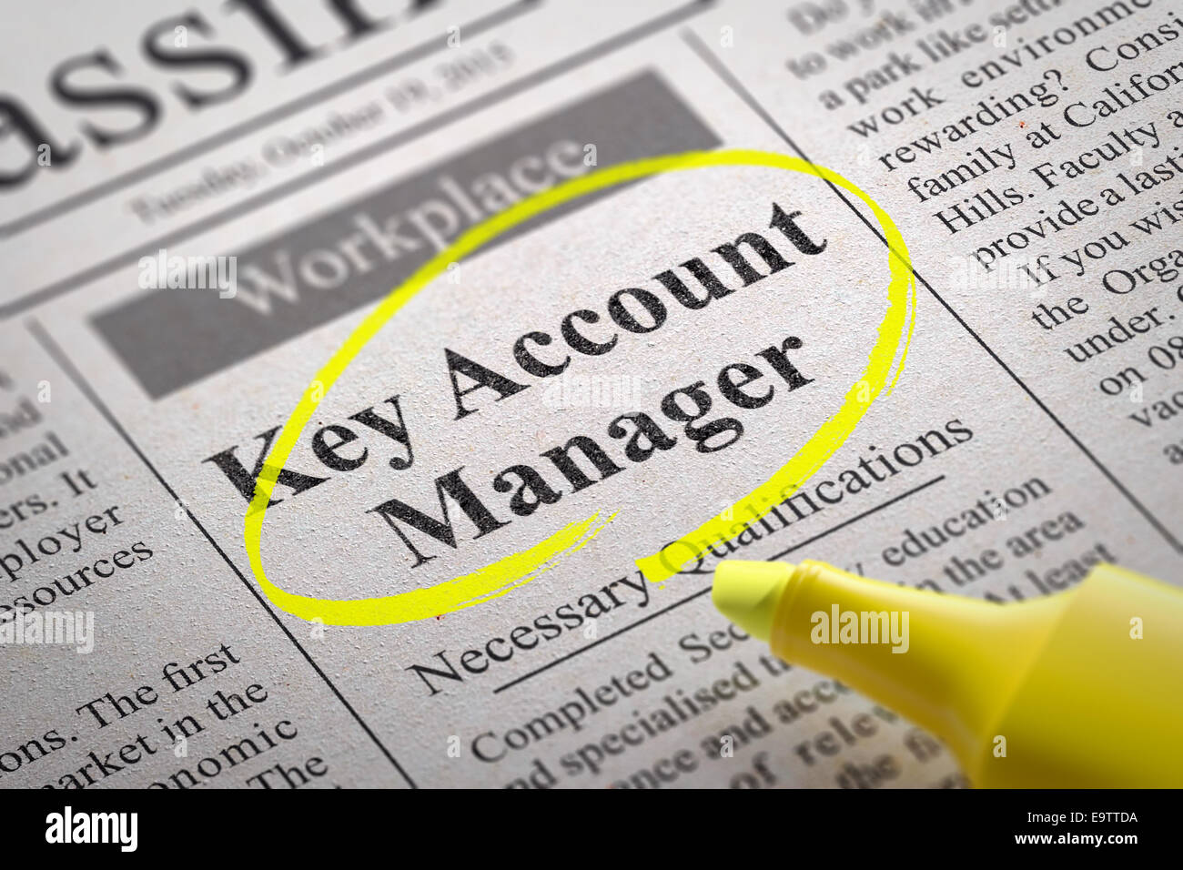 Key Account Manager Vacancy in Newspaper. Job Search Concept Stock ...
