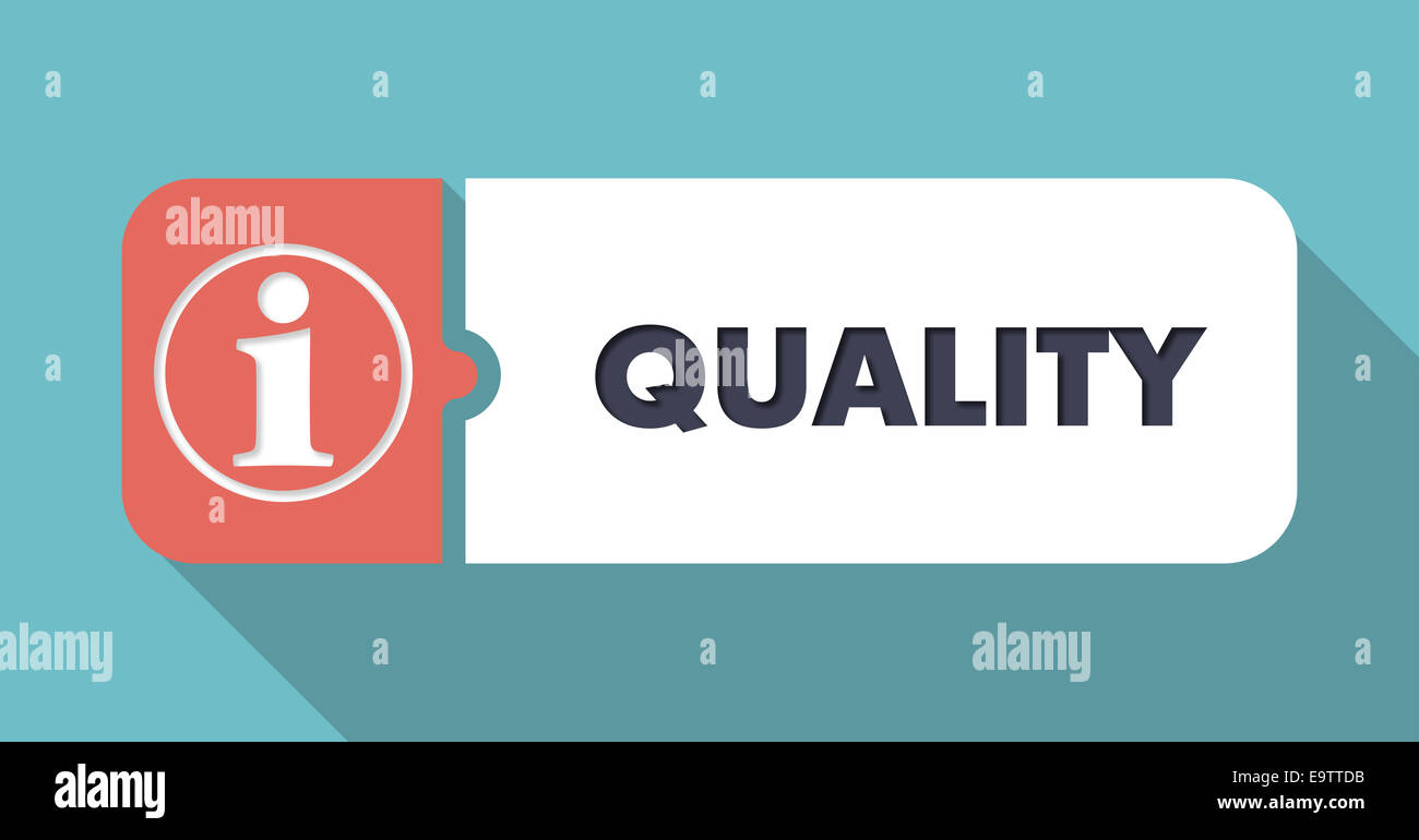 Quality in Flat Design with Long Shadows on Blue Background Stock Photo ...