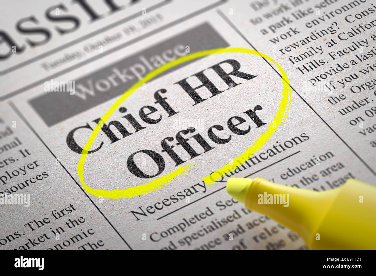 Chief HR Officer Vacancy in Newspaper. Job Search Concept Stock Photo ...
