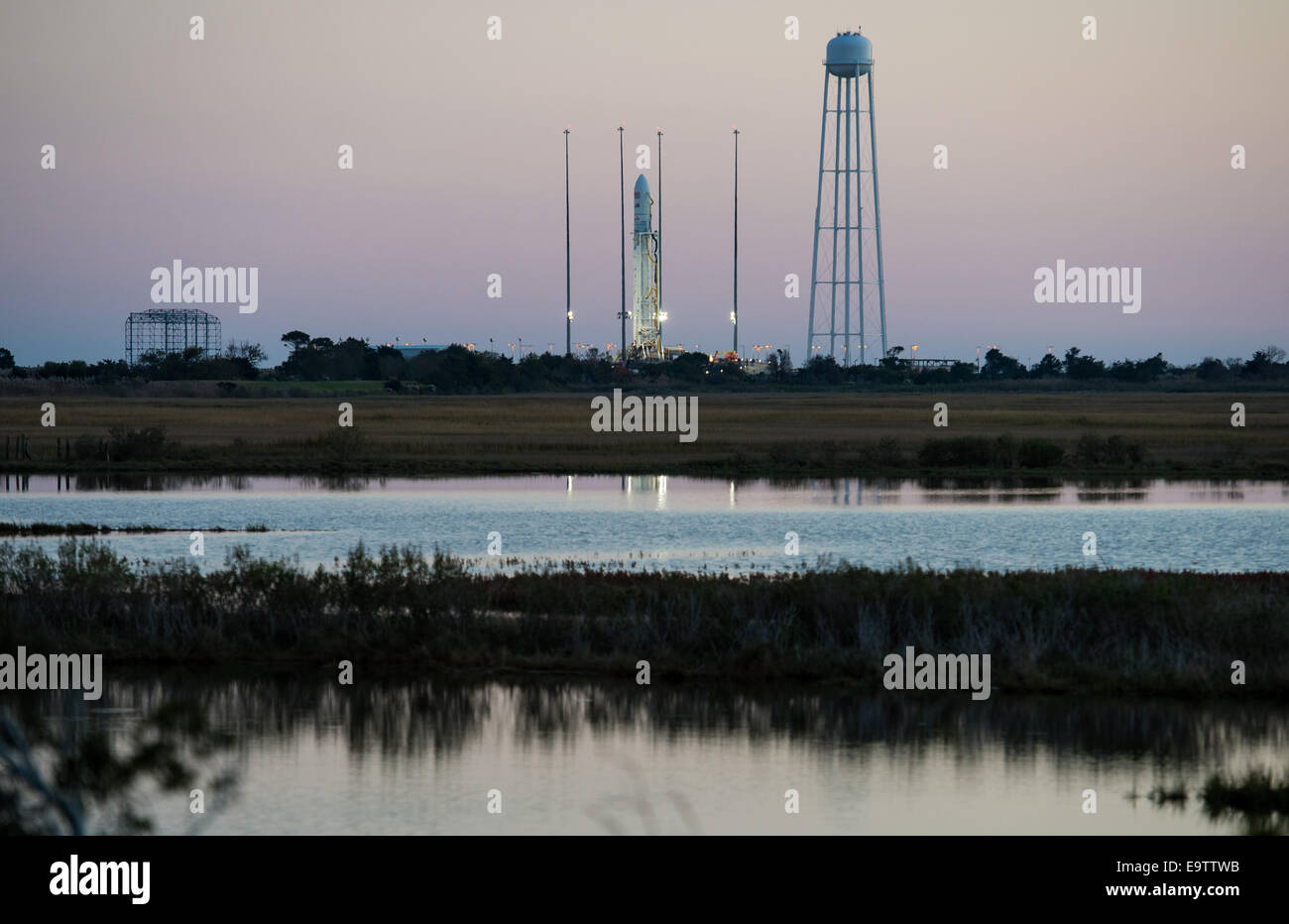 The Antares rocket, carrying the Cygnus spacecraft, is ready for launch ...