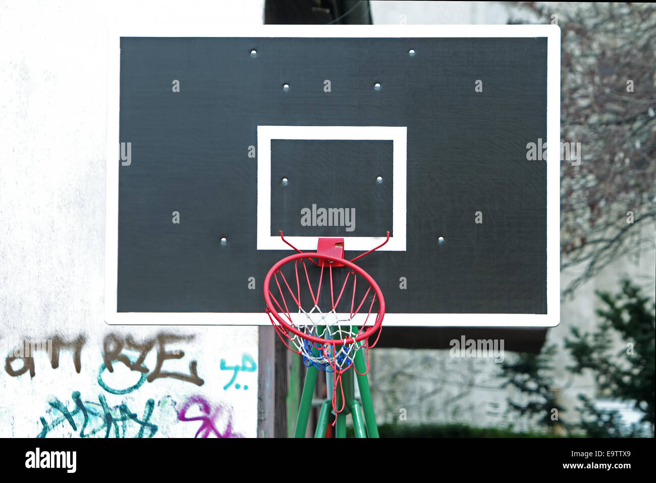 A close up of a broken basketball hoop on the playground Stock Photo ...