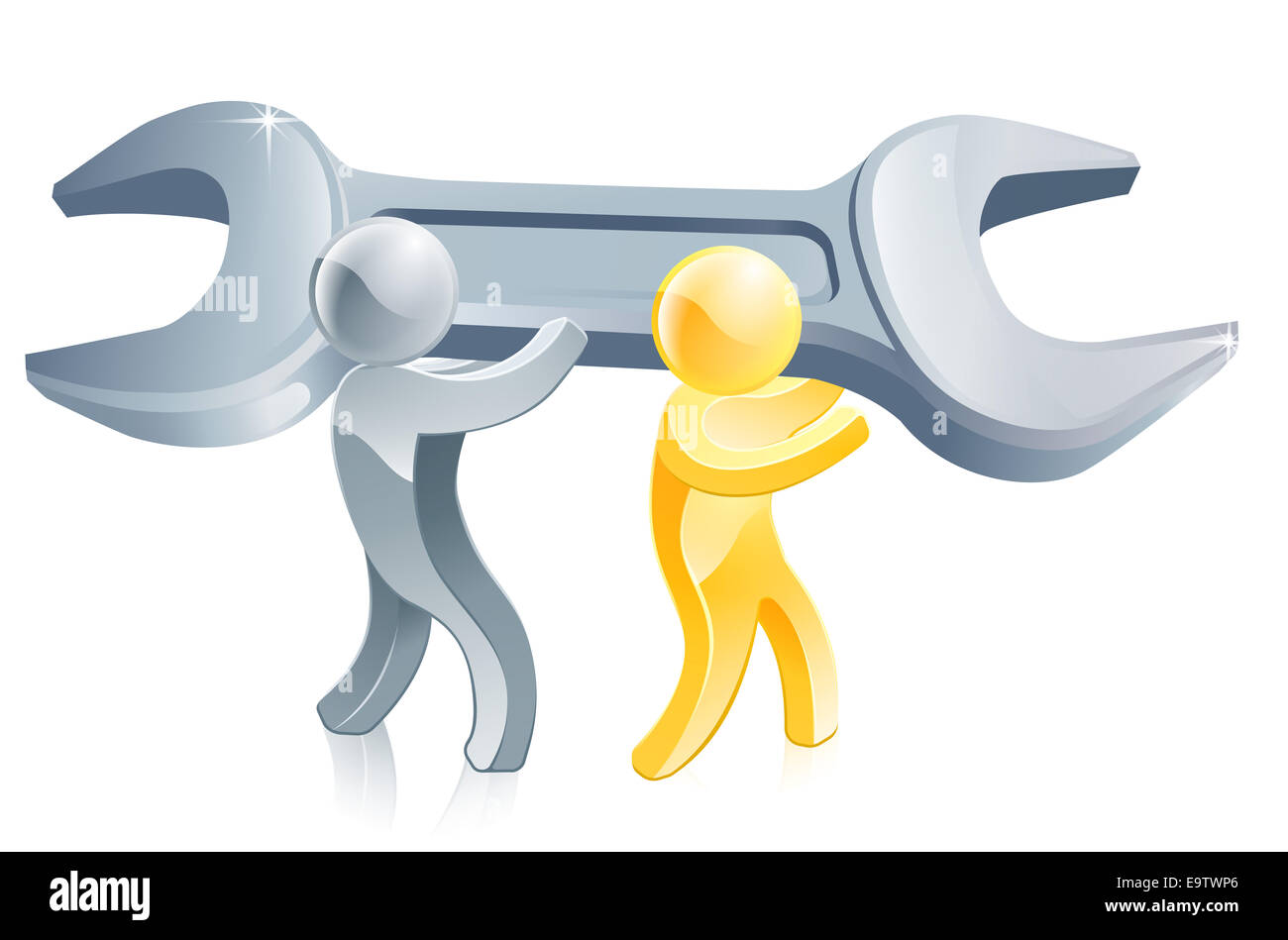 An illustration of people repairing something with a big spanner Stock ...