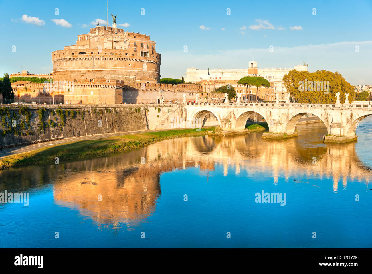 View on famous Saint Angel castle and bridge over the Tiber river in Rome, Italy Stock Photo - Alamy