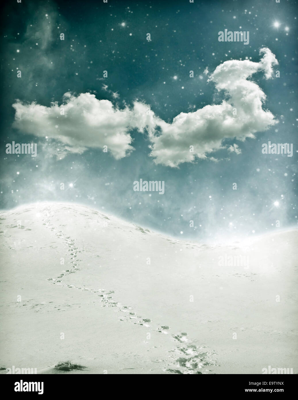 Christmas background with snowy path on the hillside Stock Photo - Alamy