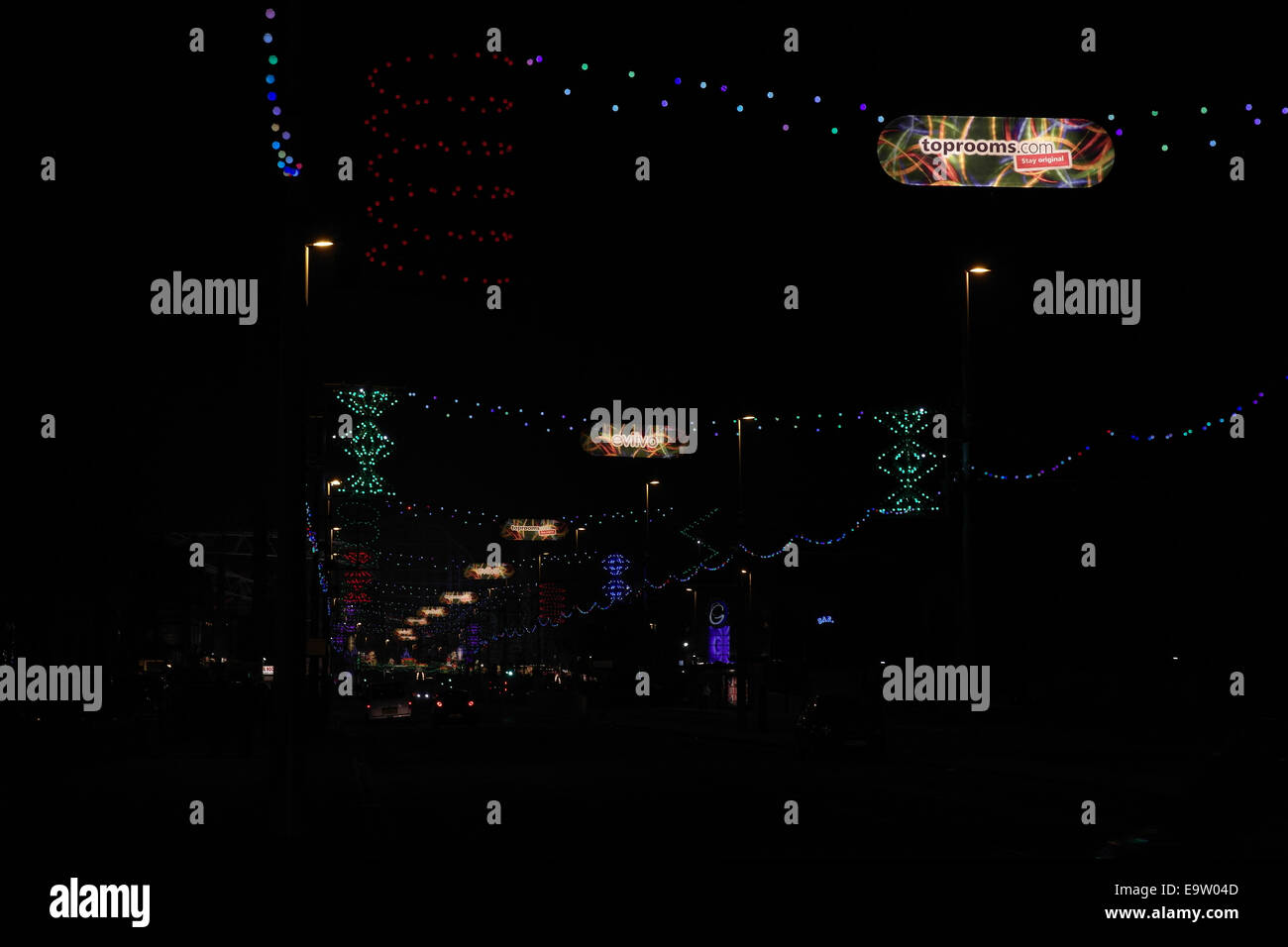Night view, looking north, green, purple twisting lights Dynamo ...