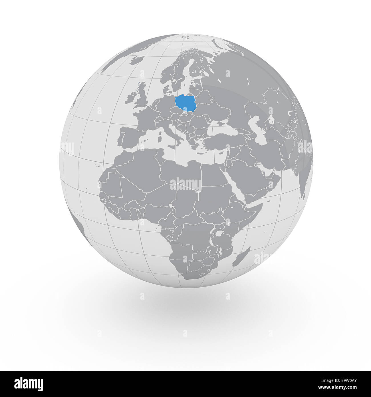 Poland on globe isolated on white background Stock Photo - Alamy
