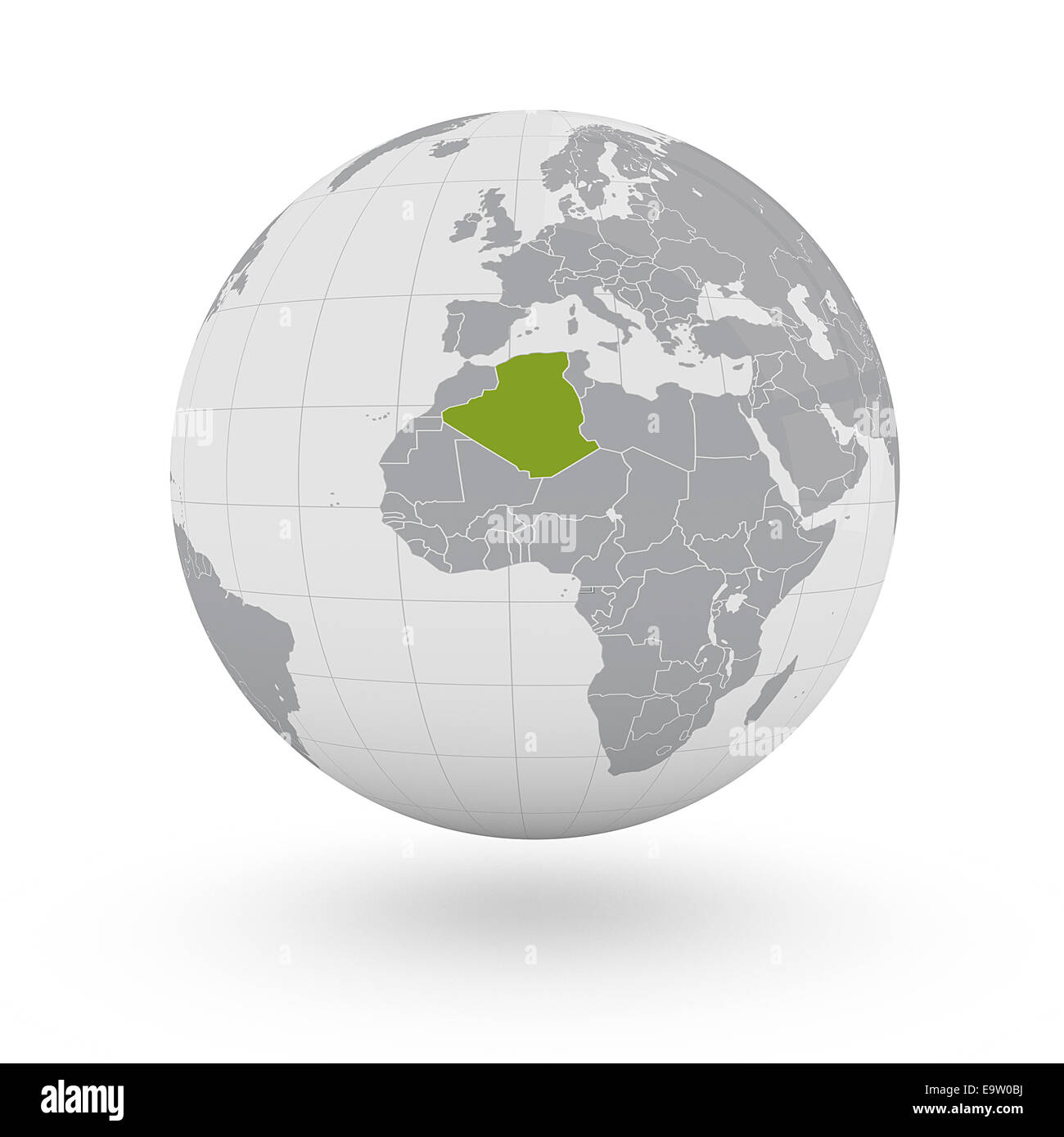 Algeria on globe isolated on white background Stock Photo - Alamy