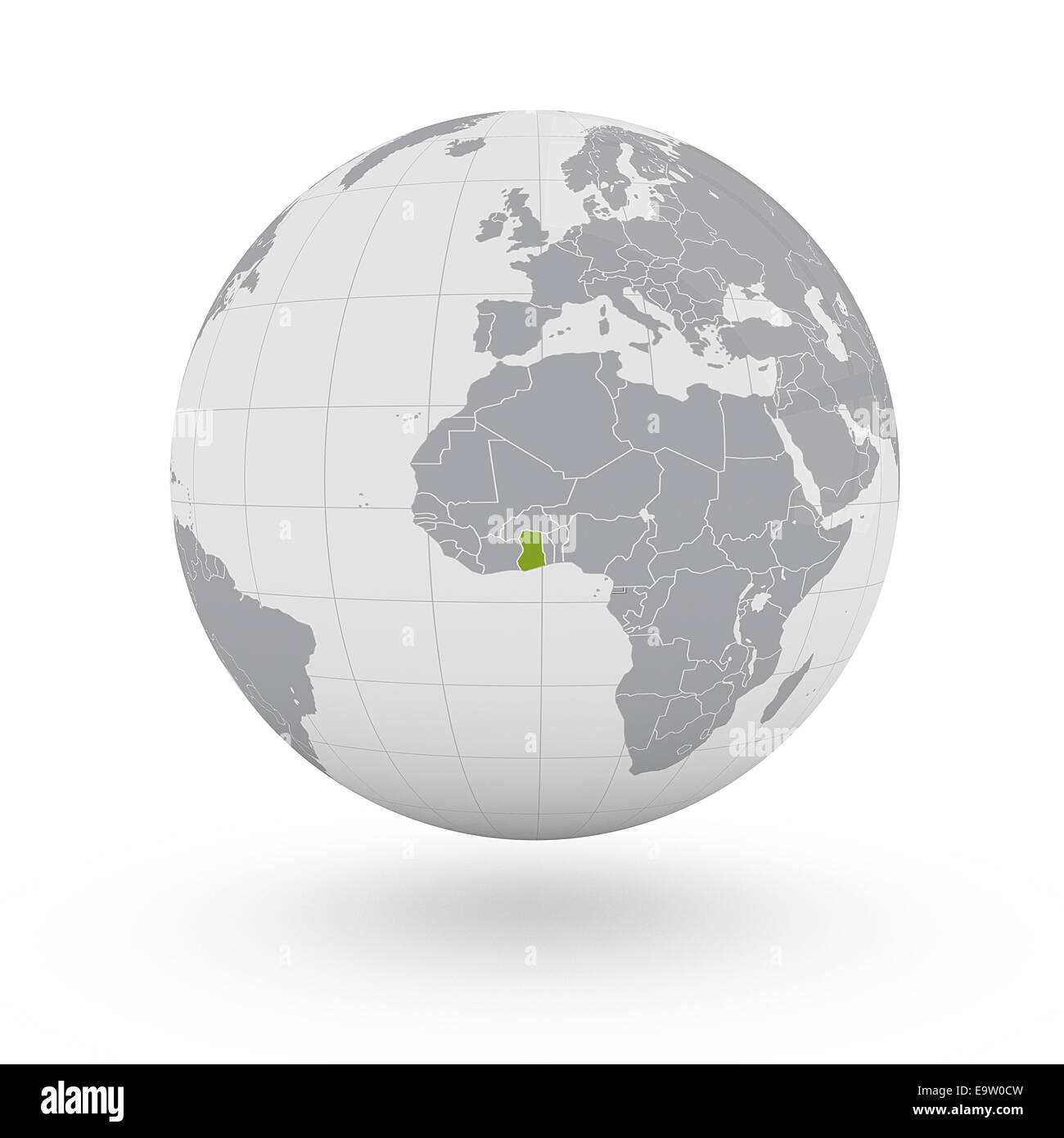 Ghana on globe isolated on white background Stock Photo - Alamy