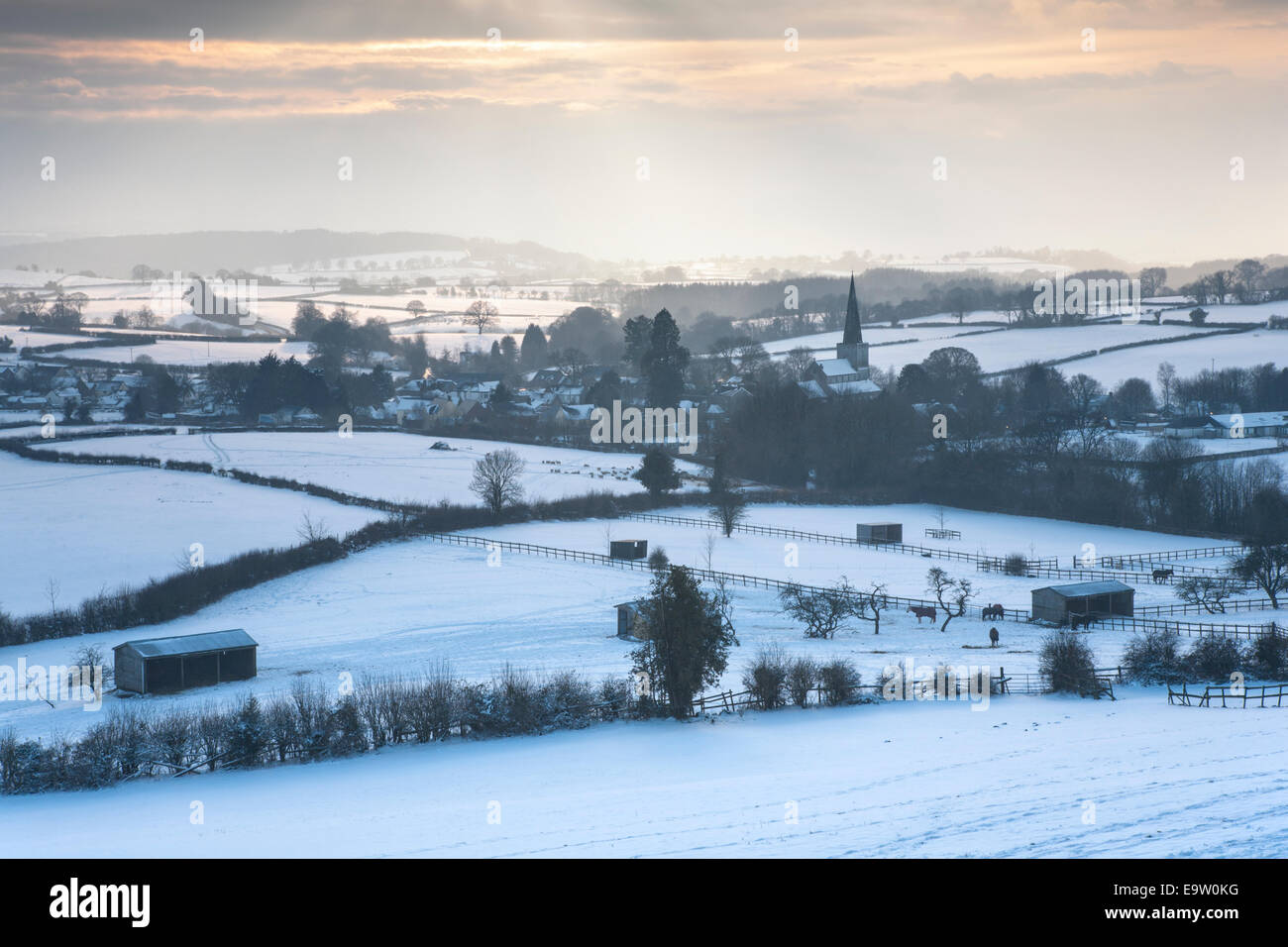 The village of Trellech covered with snow Stock Photo - Alamy