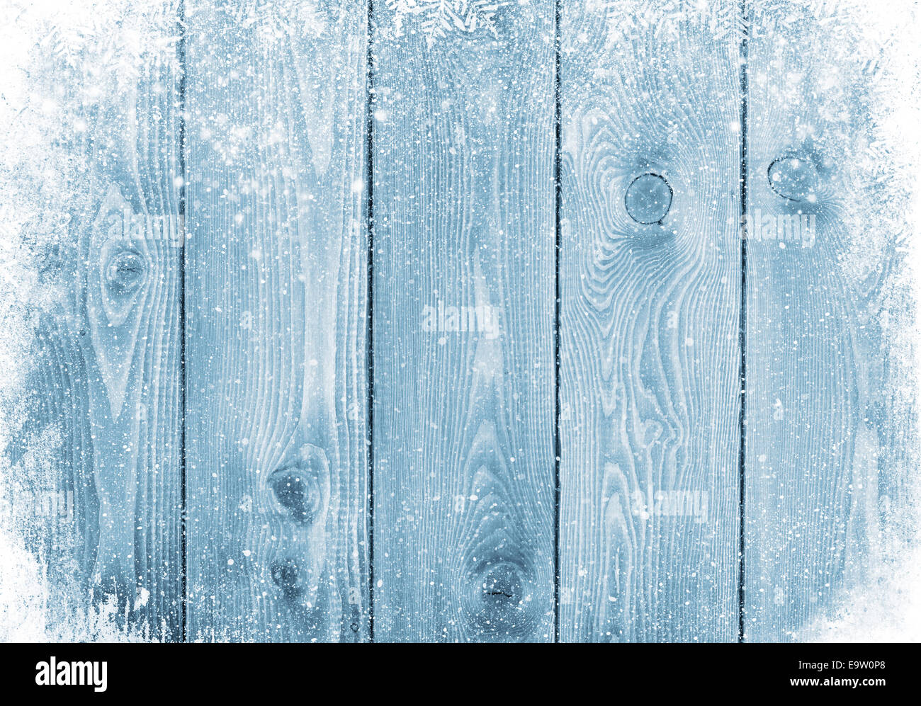 Blue wood texture with snow christmas background Stock Photo - Alamy