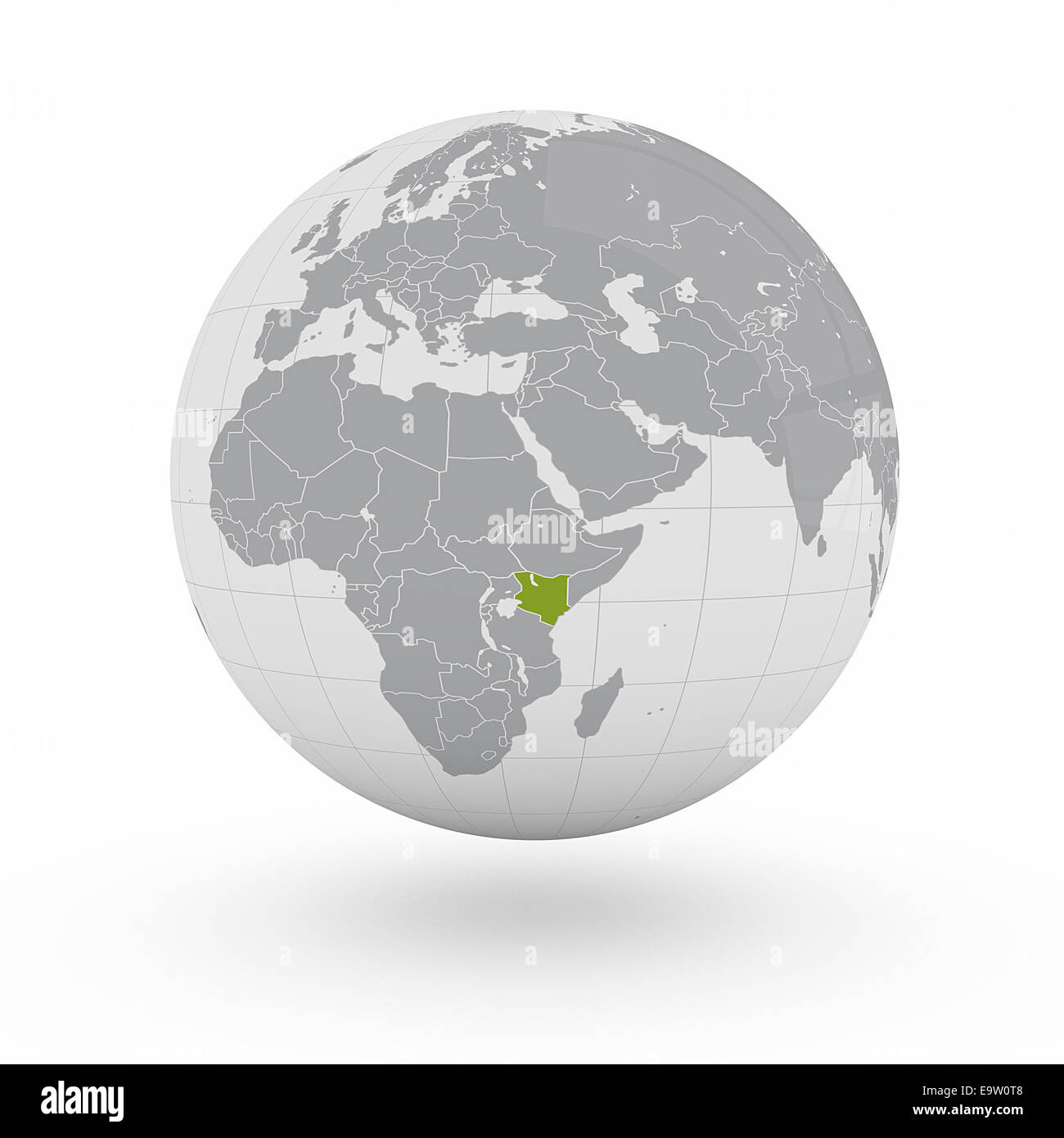 Kenya on globe isolated on white background Stock Photo - Alamy