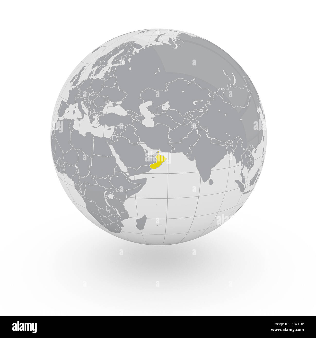 Oman on globe isolated on white background Stock Photo - Alamy