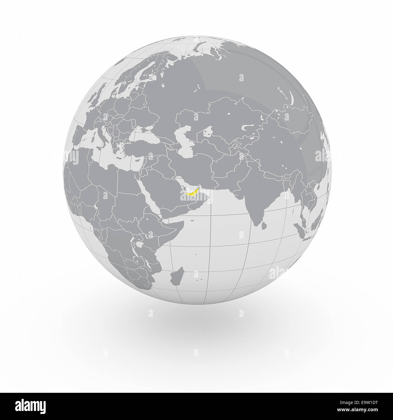 United Arab Emirates on globe isolated on white background Stock Photo ...