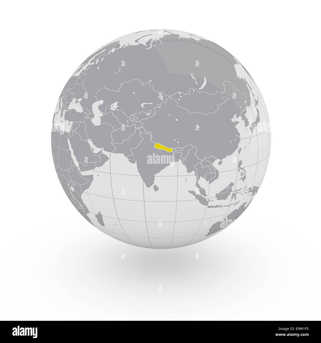 Nepal on globe isolated on white background Stock Photo - Alamy