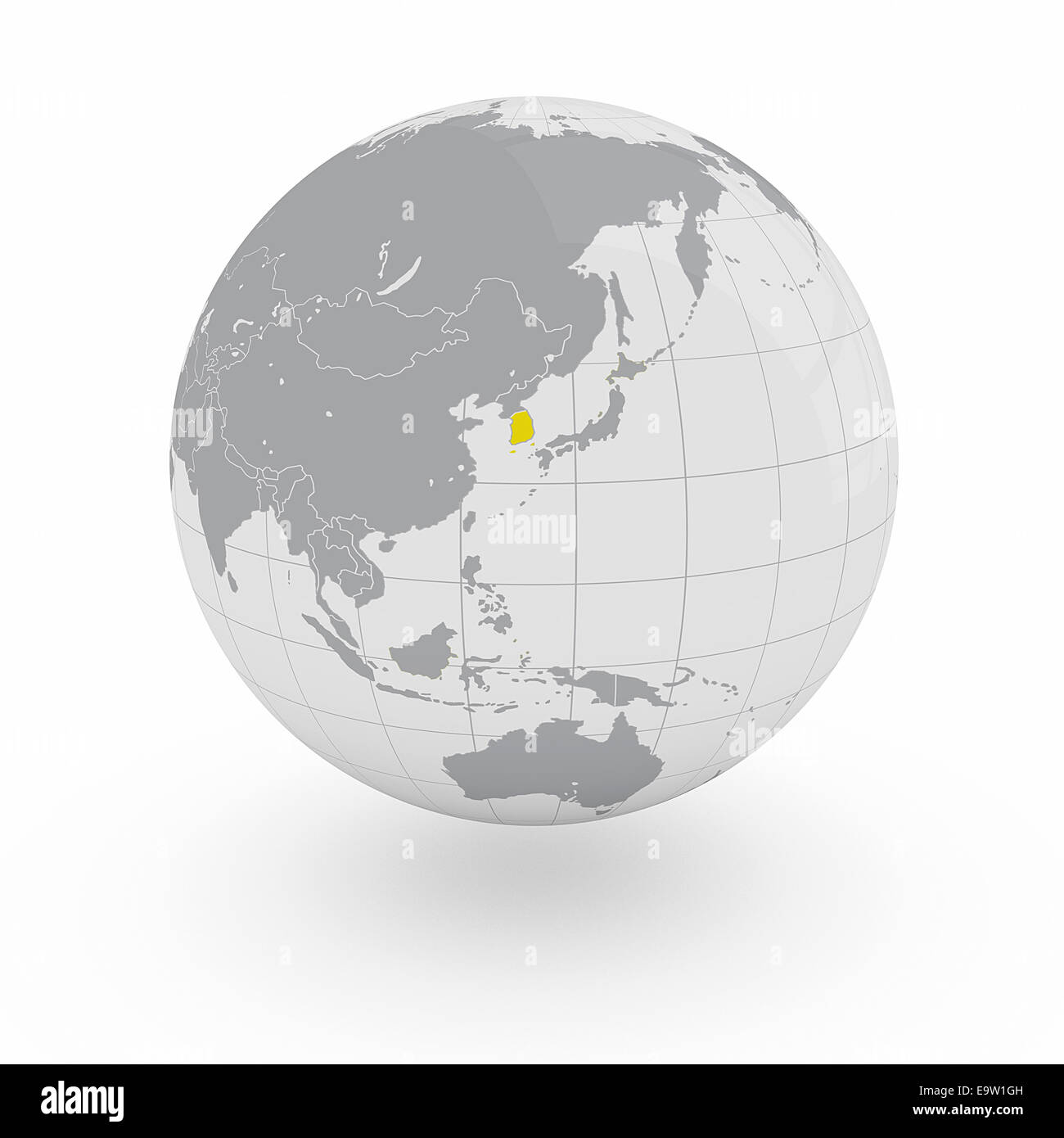South Korea on globe isolated on white background Stock Photo - Alamy