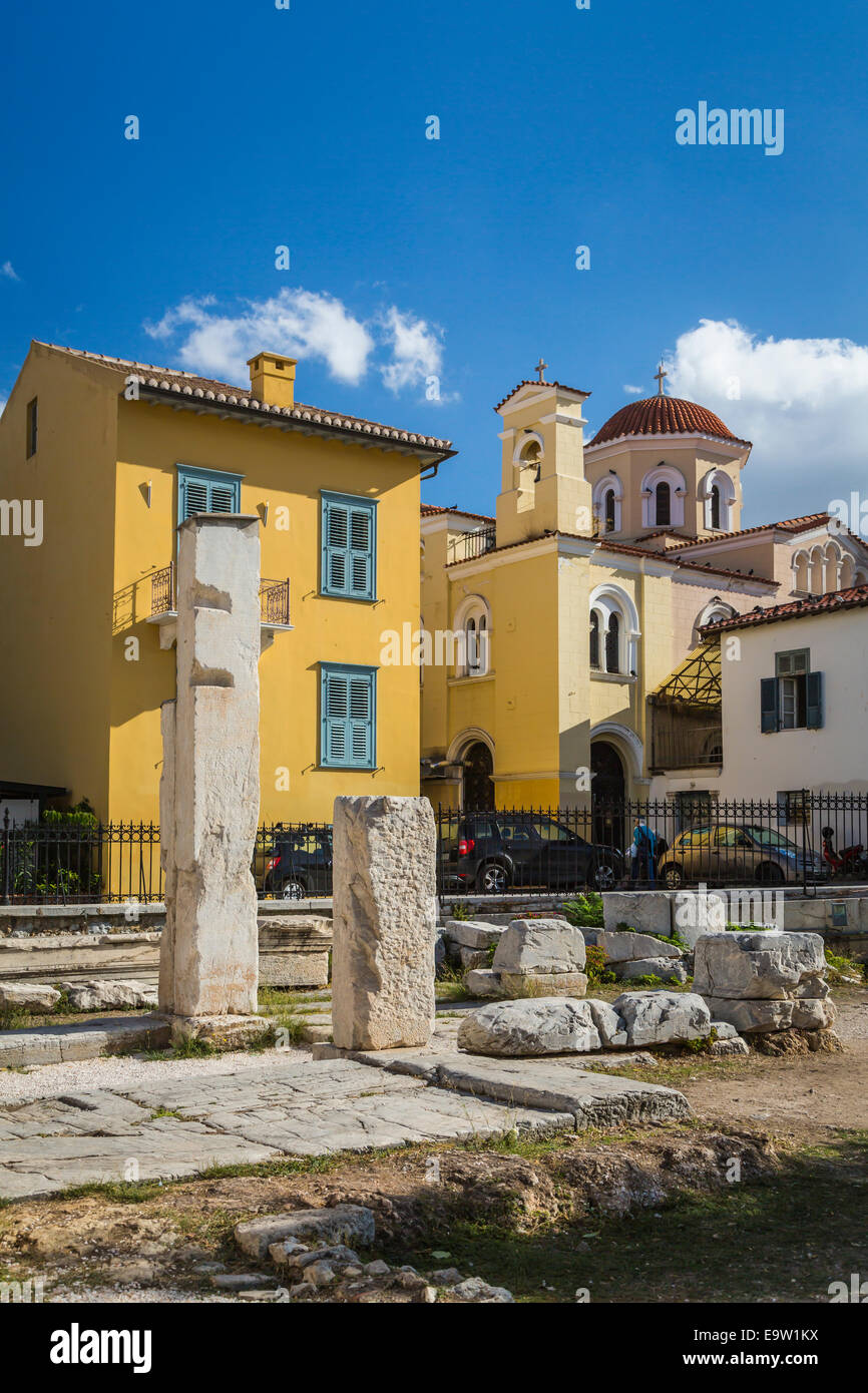 The restored ruins of the ancient Agora near Monastiraki Square in ...