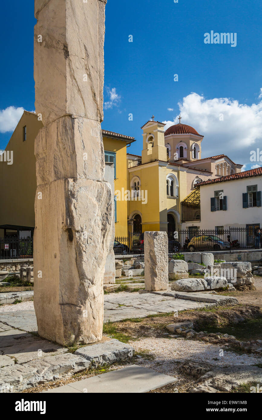 The restored ruins of the ancient Agora near Monastiraki Square in ...